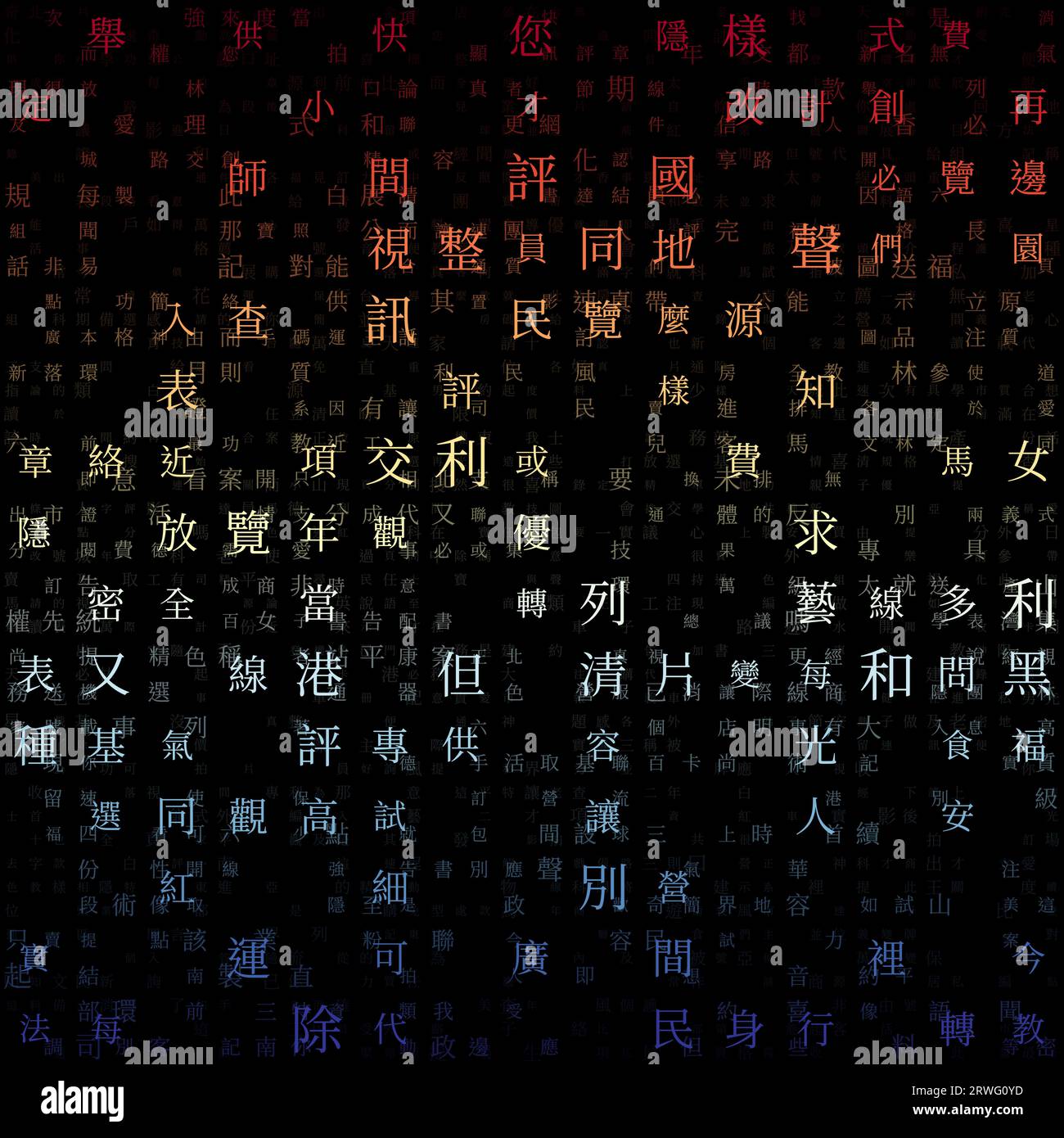 Digital Letters Cover Random Characters Of Chinese Traditional Alphabet Gradiented Matrix