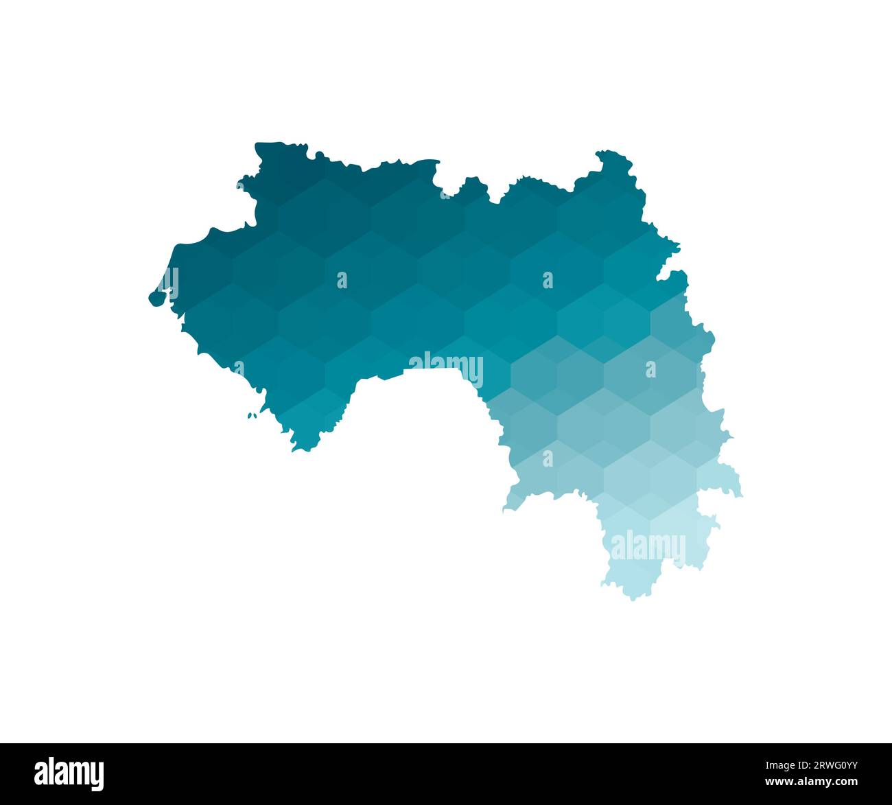 Vector isolated illustration icon with simplified blue silhouette of Guinea map. Polygonal ...