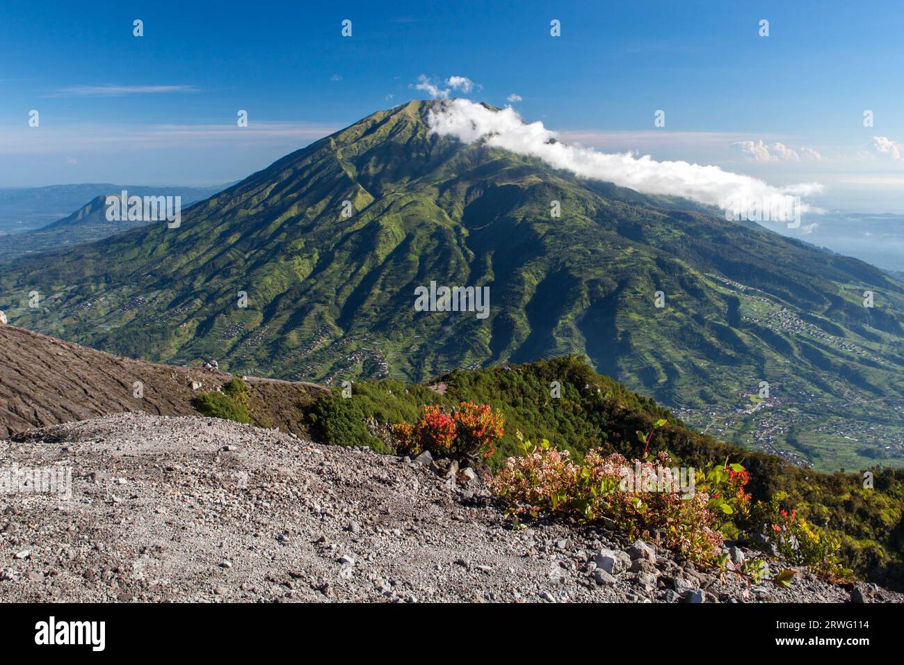 Green mt. Merbabu. View from Merapi volcano Stock Photo - Alamy