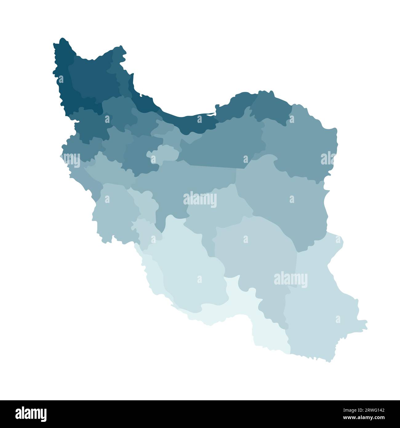 Vector isolated illustration of simplified administrative map of Iran. Borders of the provinces ...
