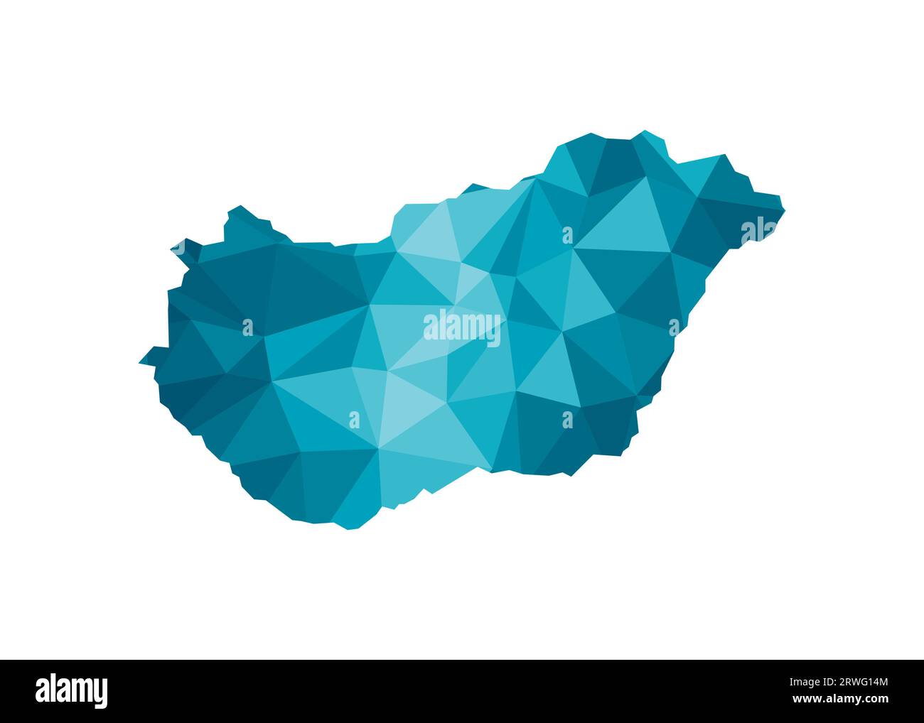Vector isolated illustration icon with simplified blue silhouette of Hungary map. Polygonal ...