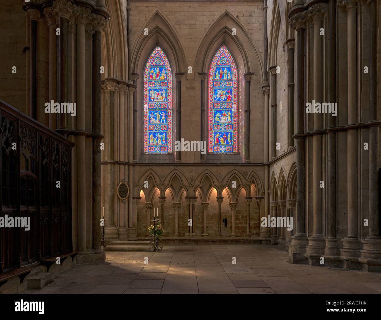 Arched windows in the east transept of the norman built medieval ...