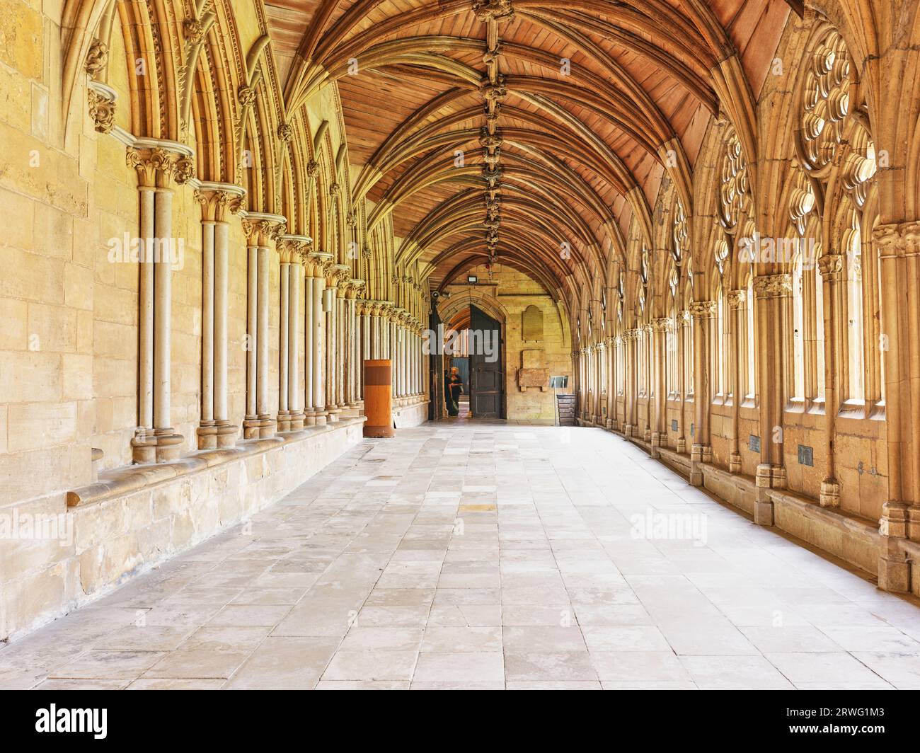 Covered walkway in the cloister of the norman built medieval cathedral ...