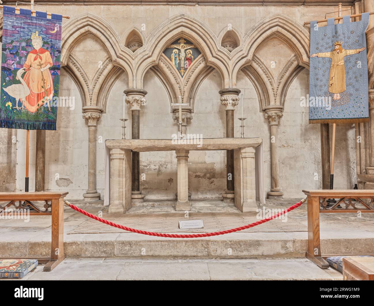Altar of a chapel in the west transept of the norman built medieval ...