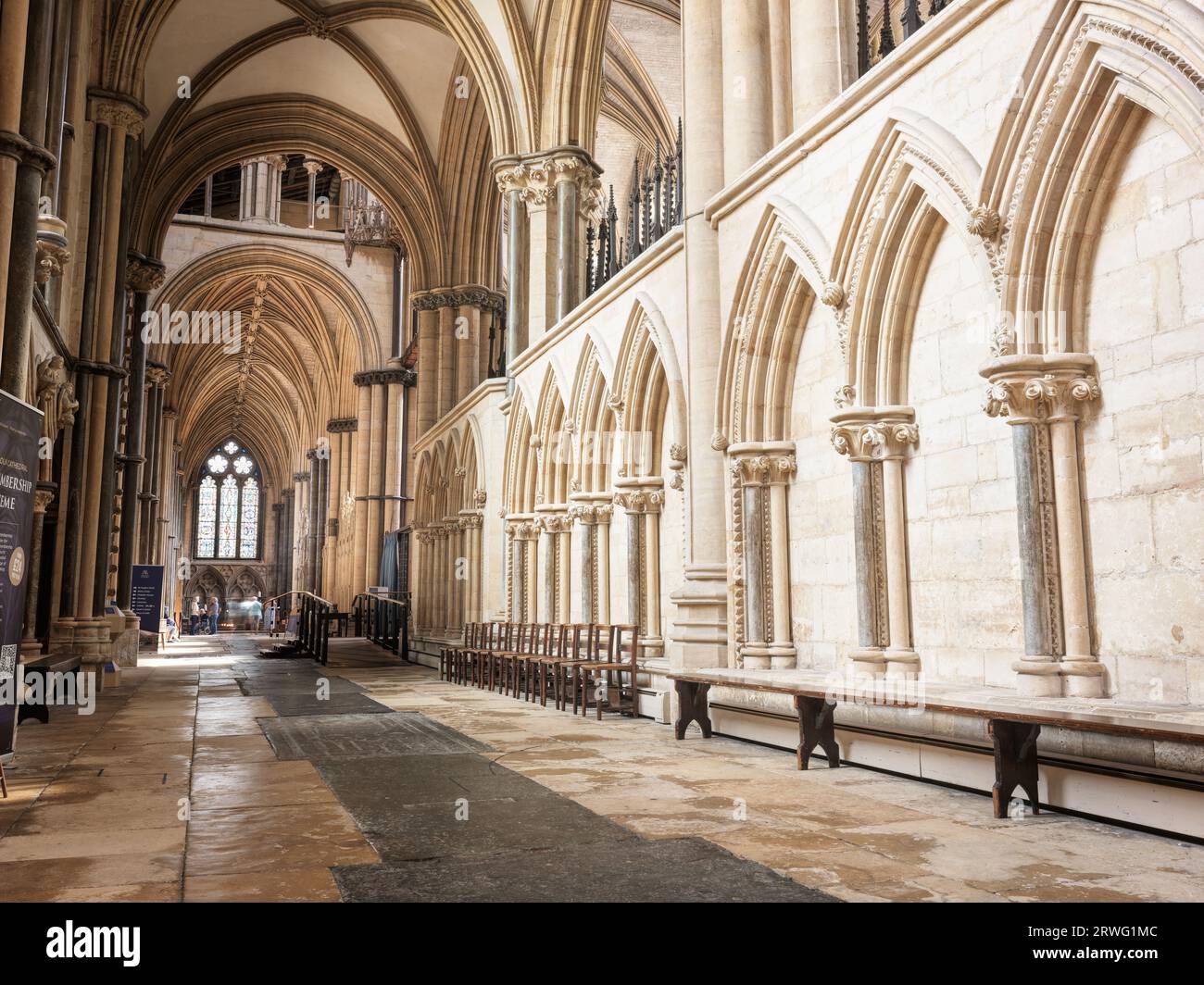 Decorative stonework on a wall in the choir aisle of the norman built ...