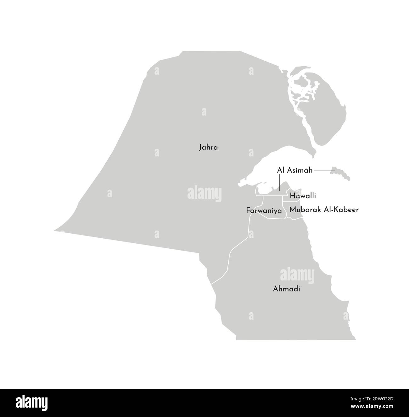 Vector isolated illustration of simplified administrative map of Kuwait. Borders and names of ...