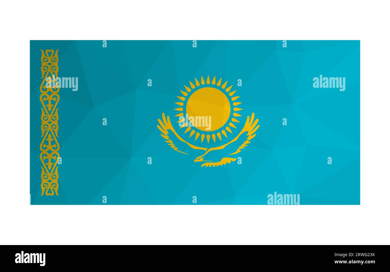 Vector isolated illustration. National Kazakh flag with yellow sun ...