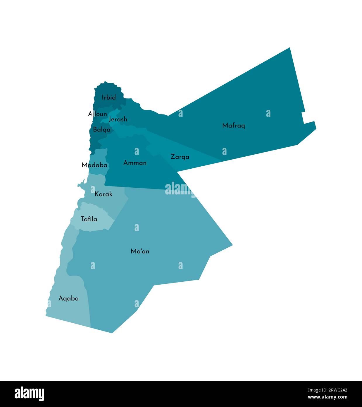 Vector isolated illustration of simplified administrative map of Jordan. Borders and names of ...