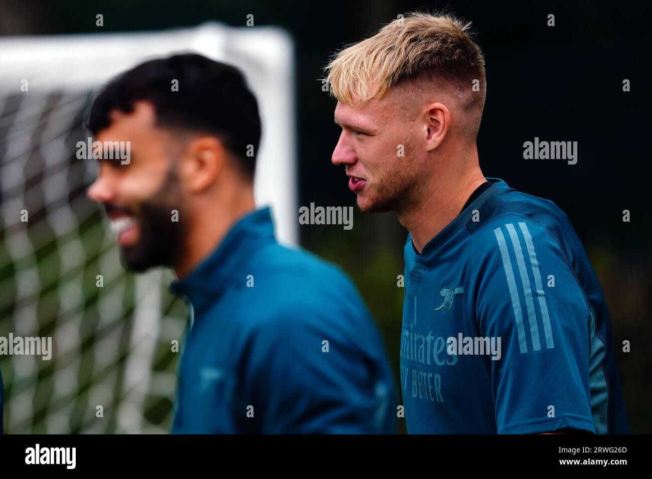 Arsenal goalkeepers Aaron Ramsdale (right) and David Raya during a ...