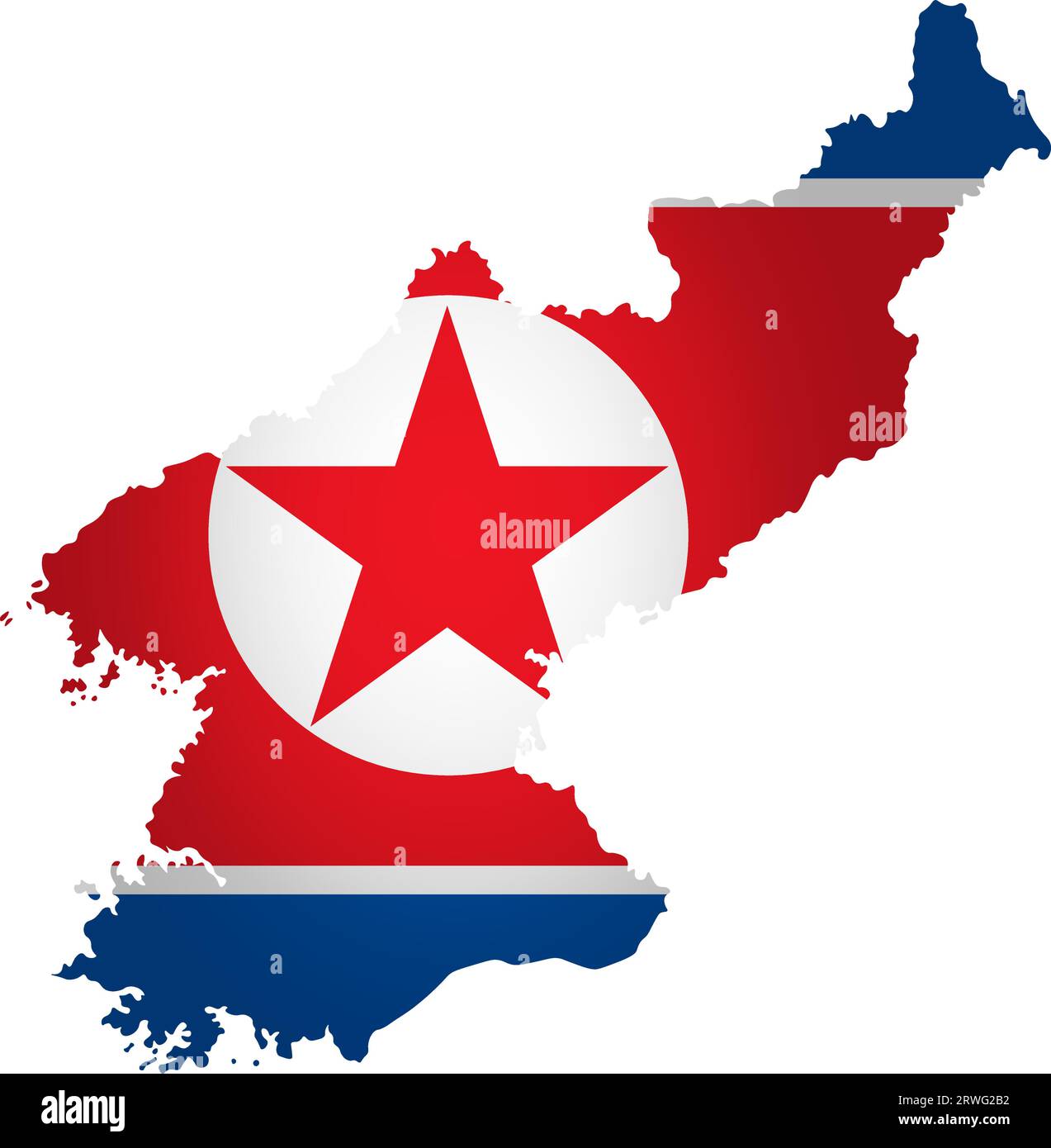 Illustration with national flag with simplified shape of North Korea ...