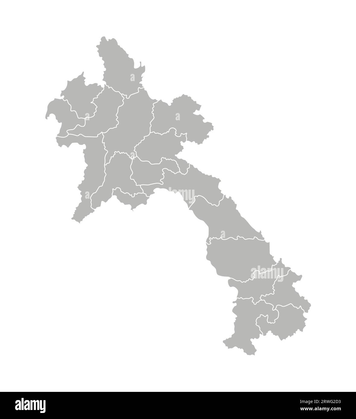 Vector isolated illustration of simplified administrative map of Laos. Borders of the provinces ...