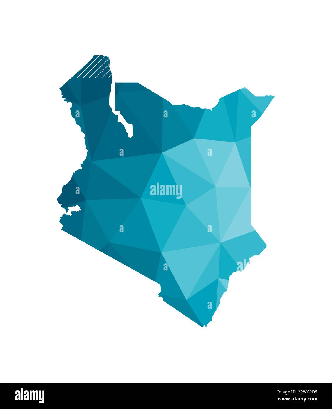 Vector isolated illustration icon with simplified blue silhouette of Kenya map. Polygonal ...