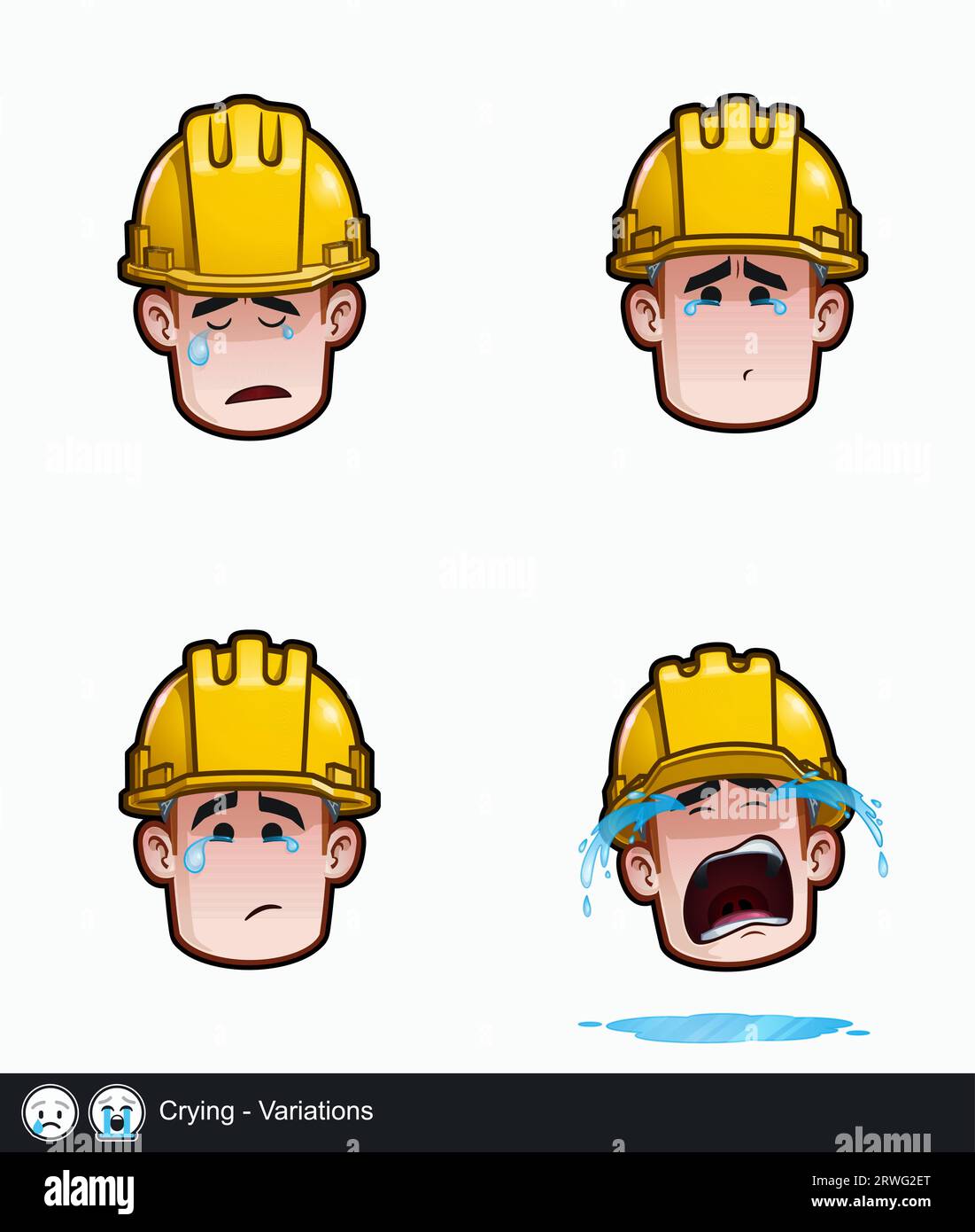 Icon set of a construction worker face with Crying emotional expression ...