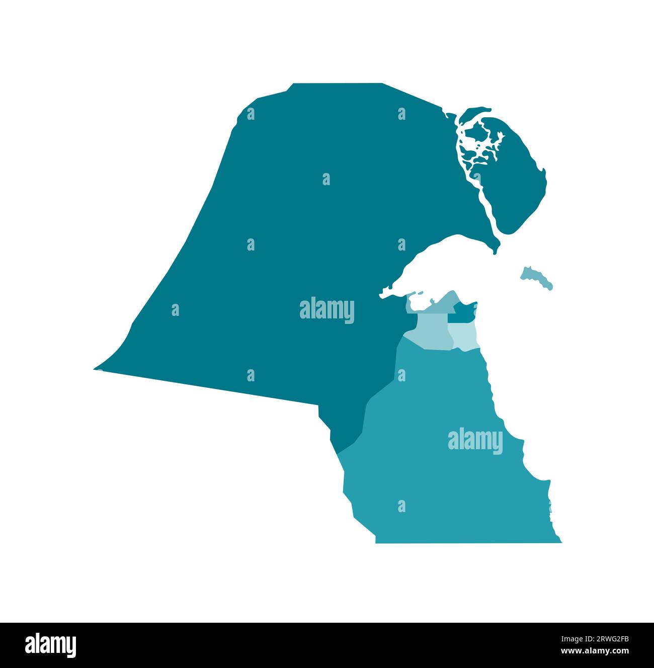 Vector isolated illustration of simplified administrative map of Kuwait. Borders of the regions ...
