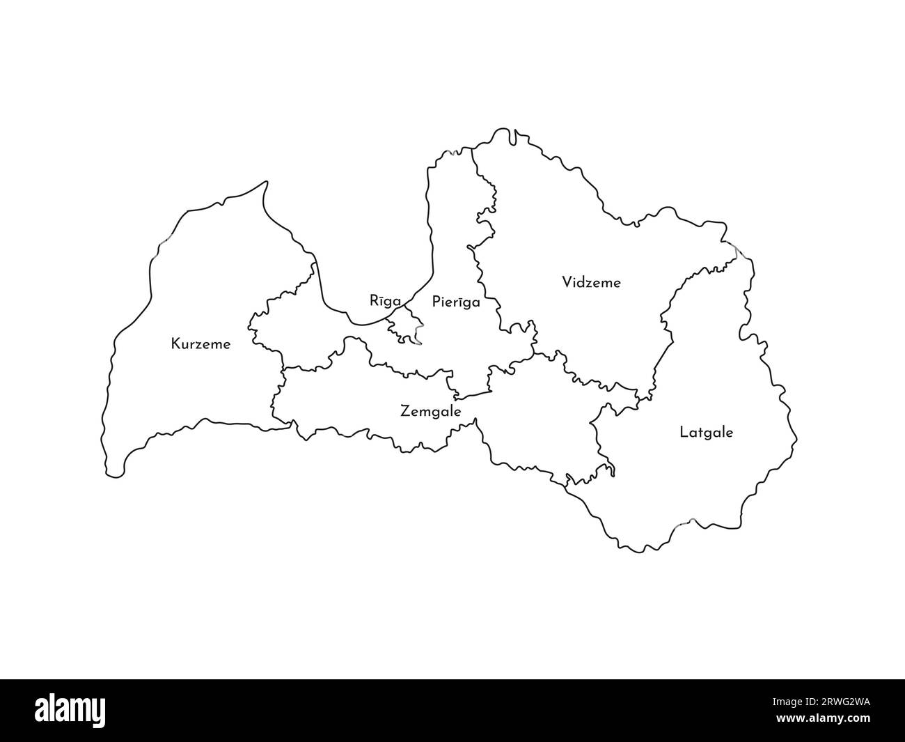 Vector isolated illustration of simplified administrative map of Latvia. Borders and names of ...