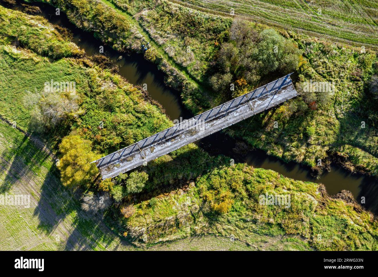 Aerial view of bridge to nowhere. Unfinished and abandoned railway ...