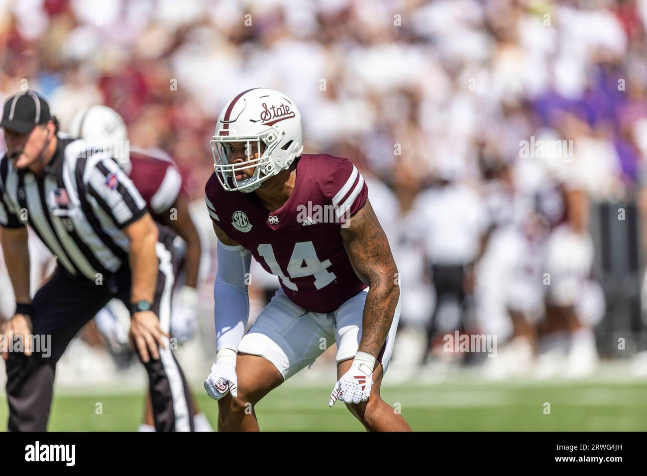 Mississippi State linebacker Nathaniel Watson (14) during the first ...