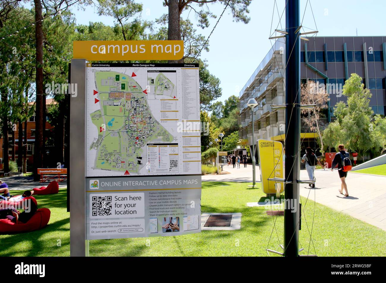 Students on campus at Curtin University with the Campus Map in Perth ...