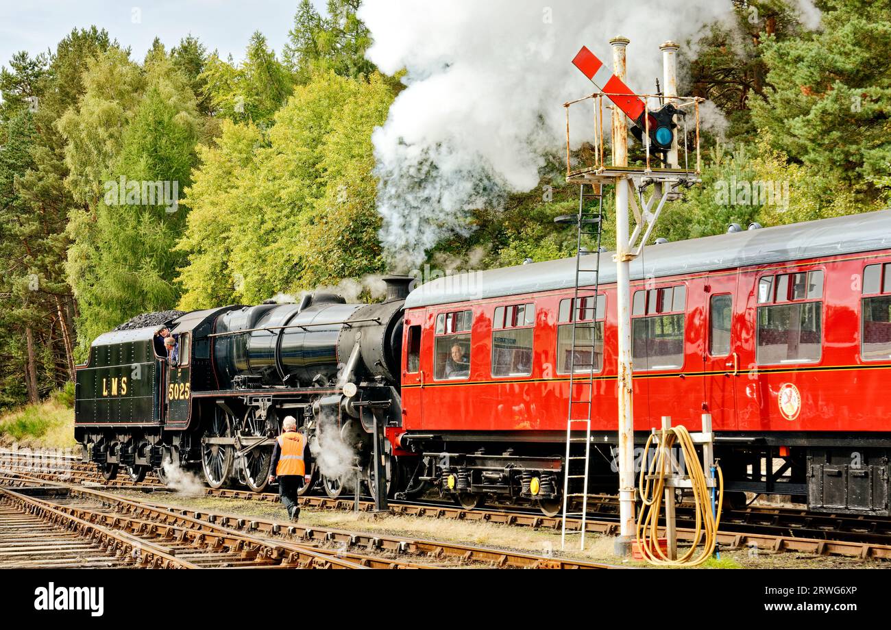 Boat of Garten Scotland steam rally engine LMS 5025 and carriages ...