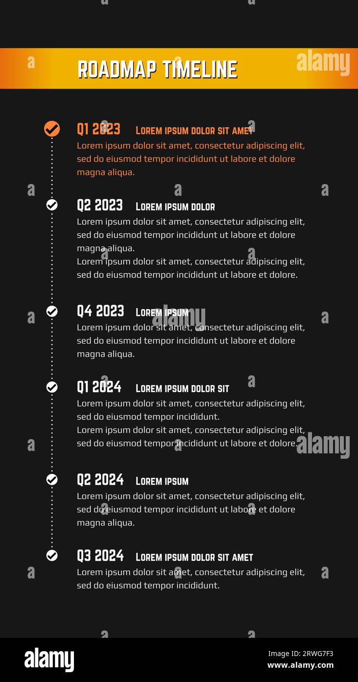 Vertical roadmap milestones on black background. Timeline infographic ...