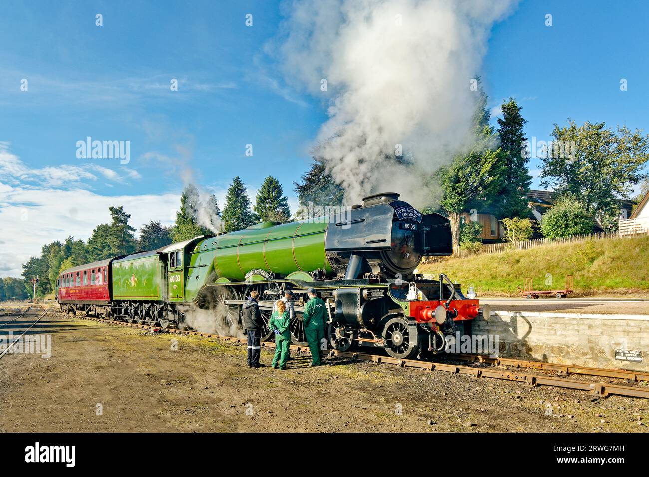 Flying Scotsman steam train at Boat of Garten Scotland and four members ...