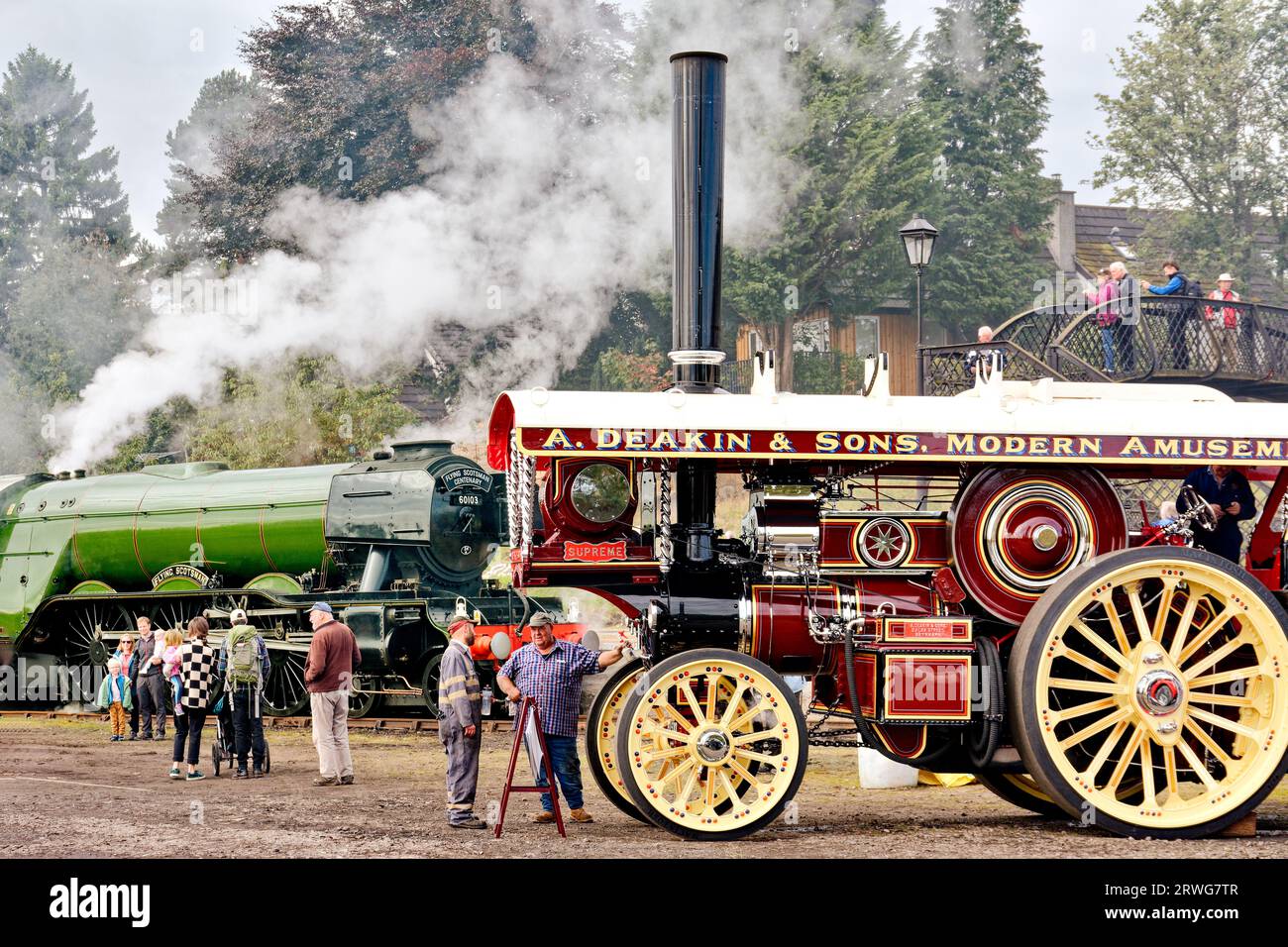 Flying Scotsman steam train at Boat of Garten Scotland visitors around ...