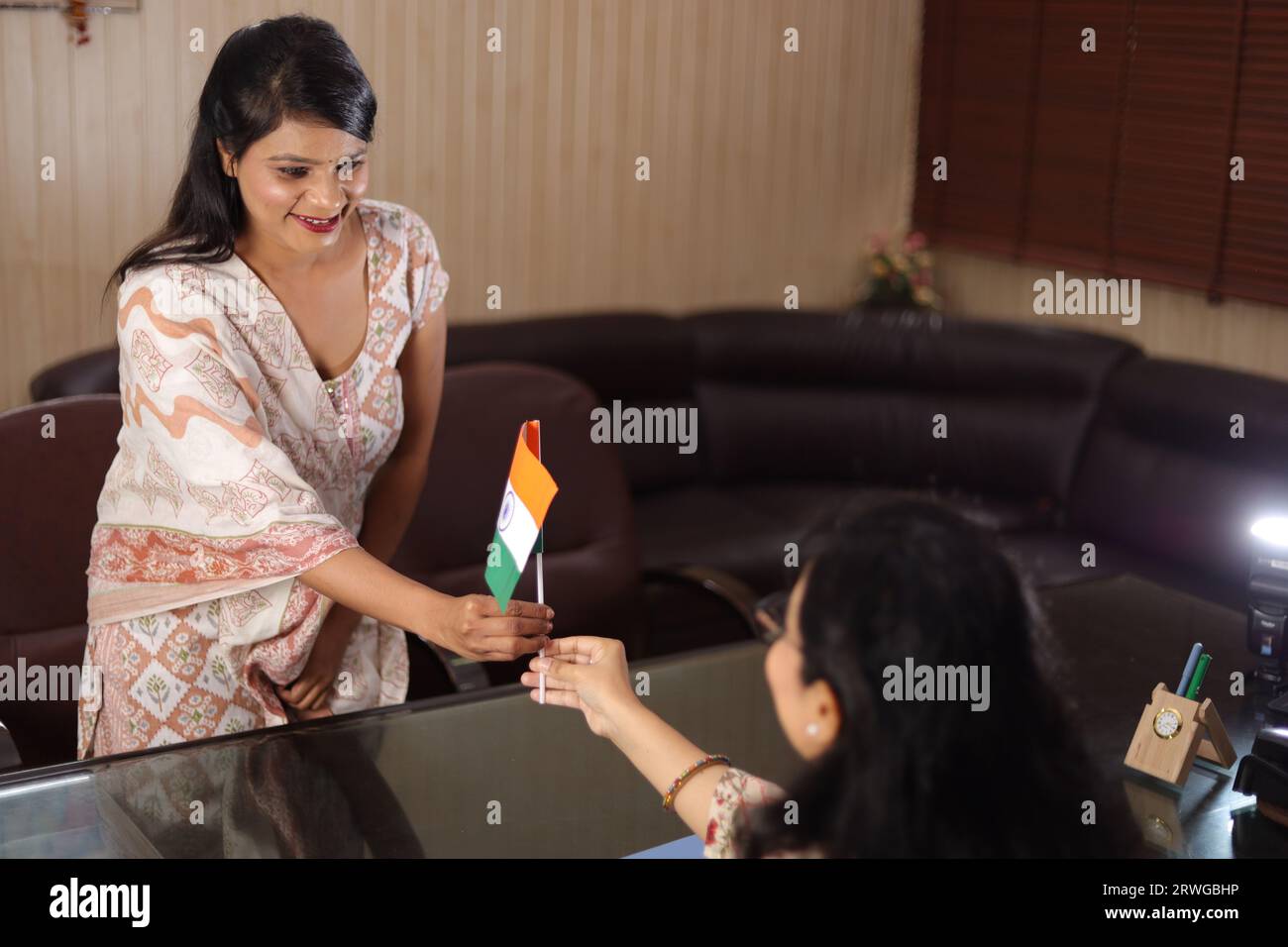 Principal Ma'am giving an Indian flag to a teacher as a gift, parent ...