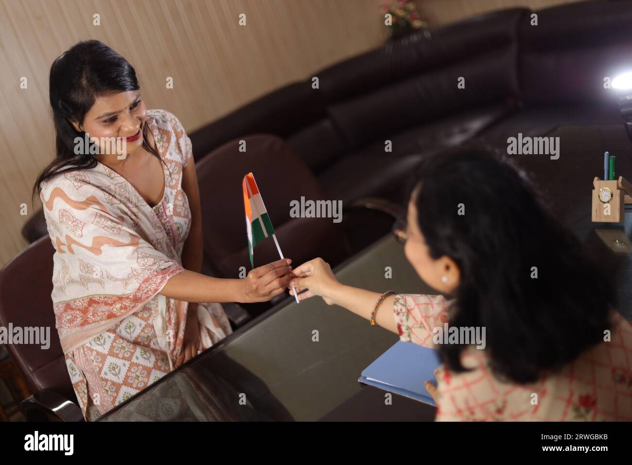 Principal Ma'am giving an Indian flag to a teacher as a gift, parent ...