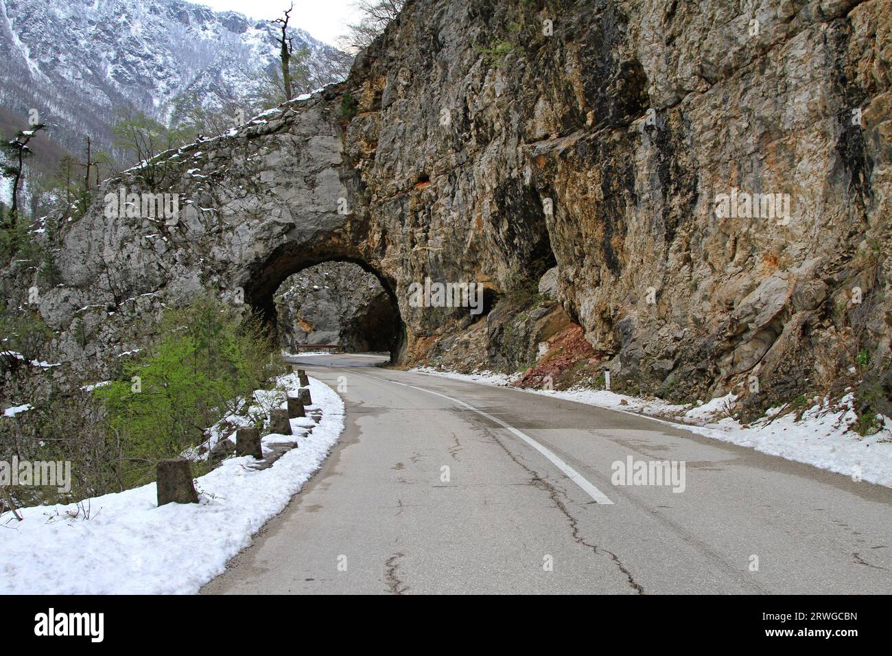 Mountain Road With Many Tunnels in Montenegro Winter Snow Stock Photo ...