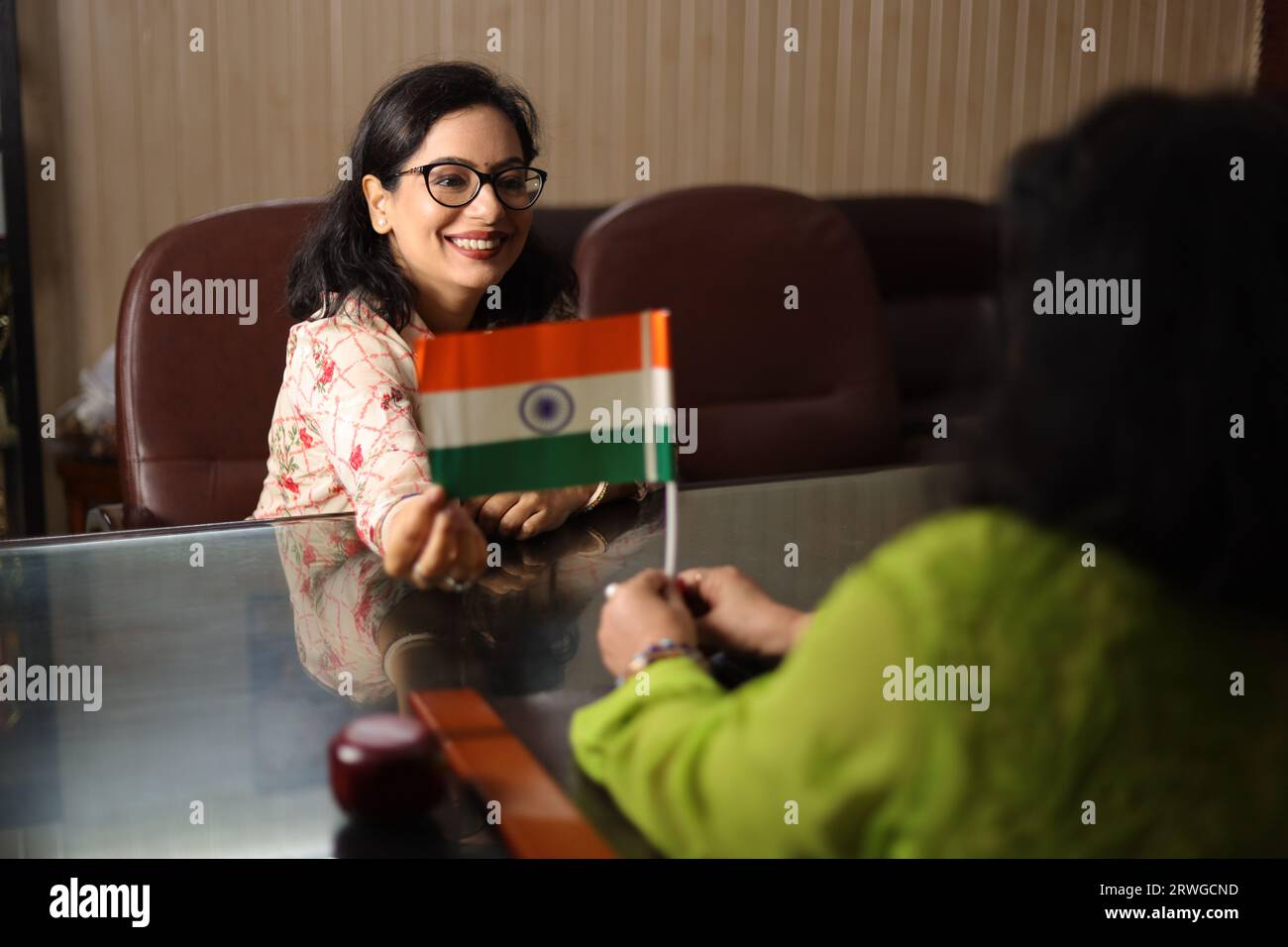 Principal Ma'am giving an Indian flag to a teacher as a gift, parent ...