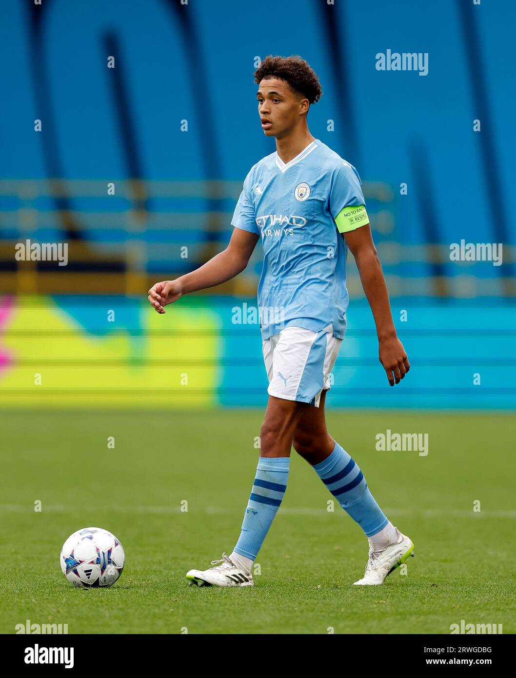 Manchester City's Max Alleyne and Red Star Belgrade's Jovan Sljivic ...