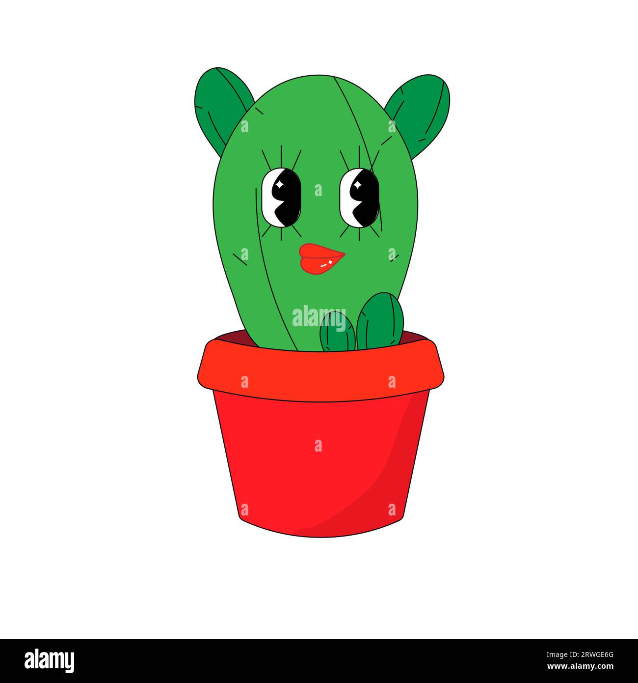 Groovy potted cactus. Psychedelic. Character. Vector illustration Stock ...