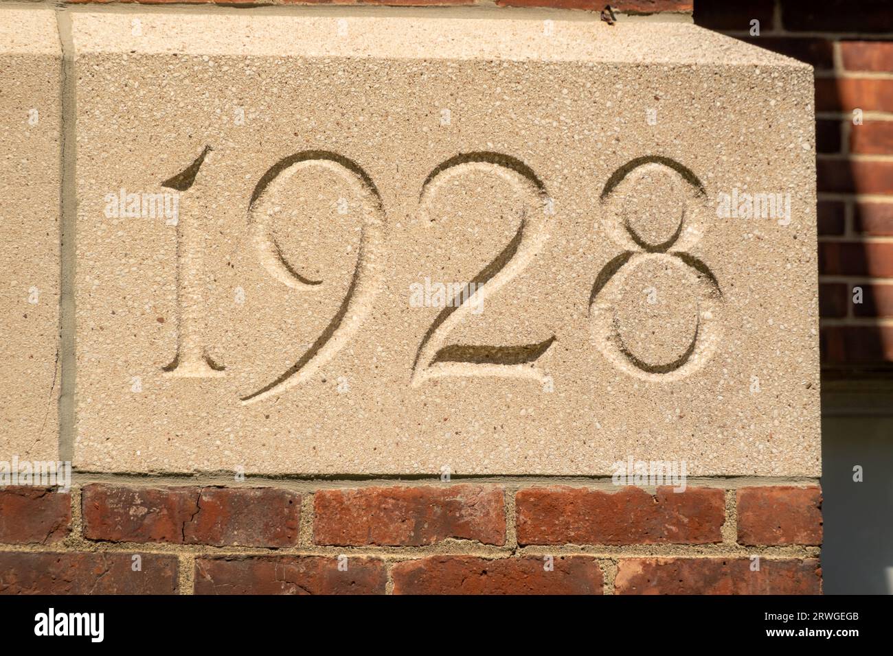 Concrete block, 1928 building cornerstone Stock Photo - Alamy