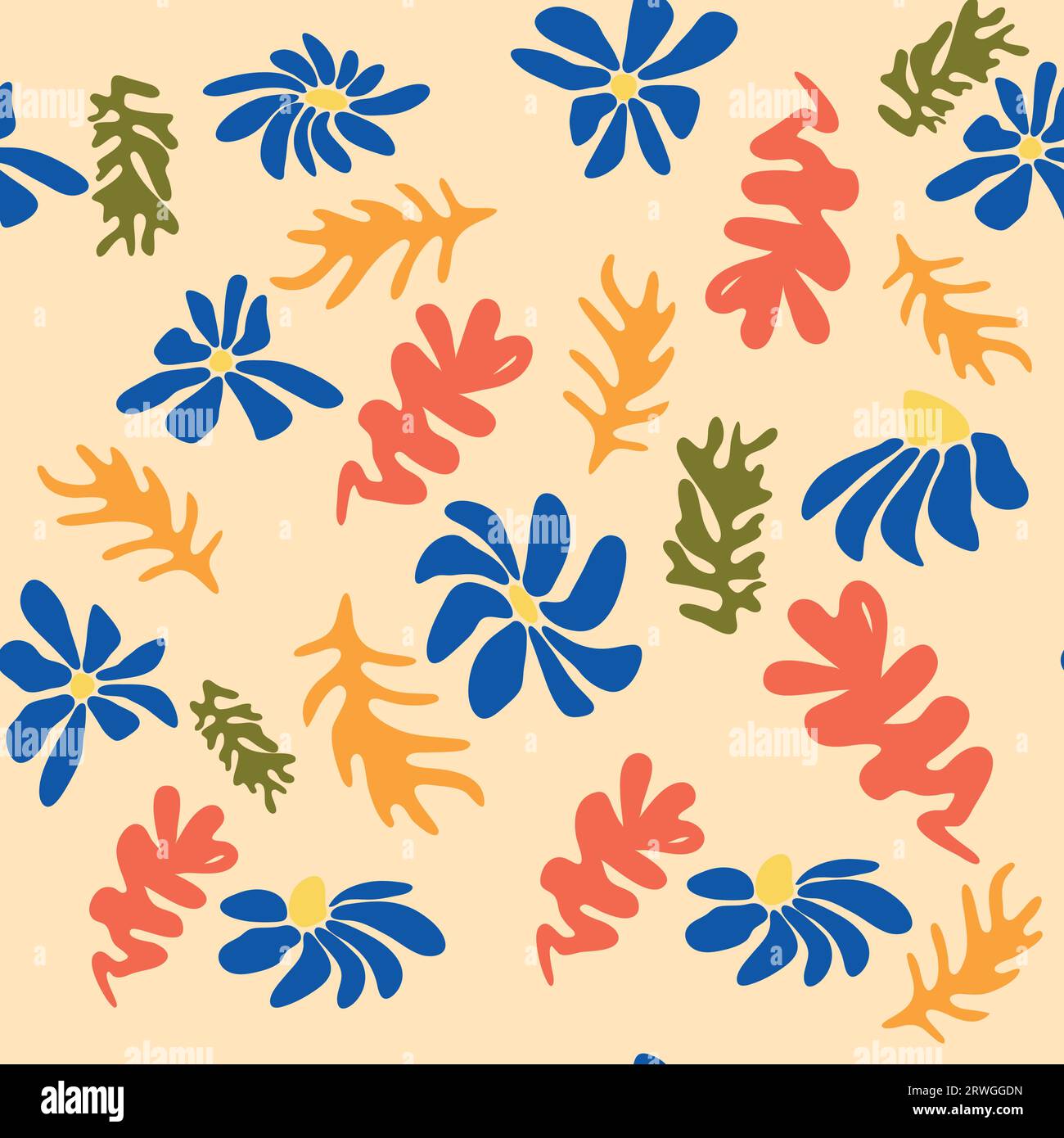 Matisse floral pattern, crooked leaves and flowers. Contemporary ...