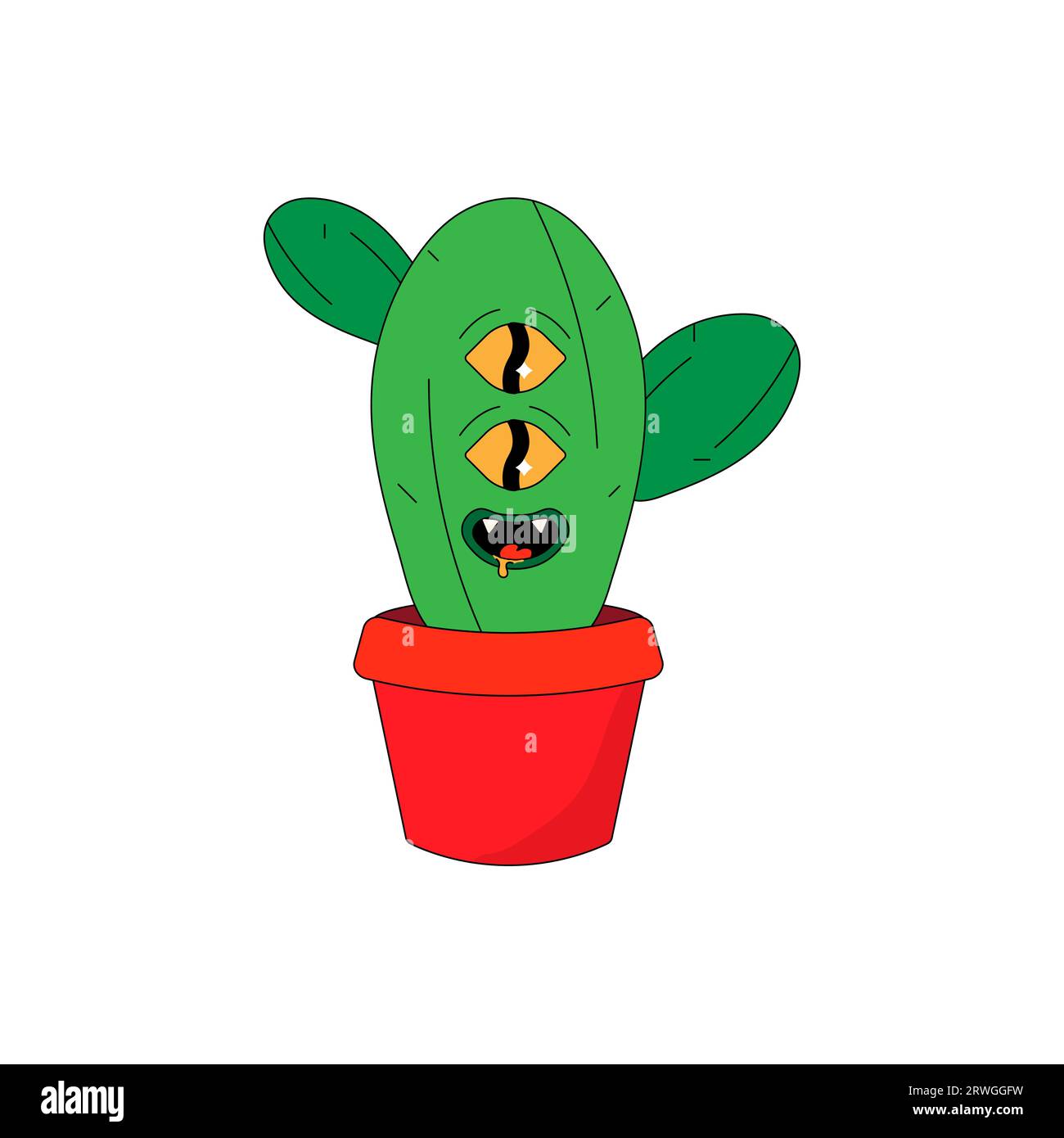Groovy potted cactus. Psychedelic. Character. Vector illustration Stock ...