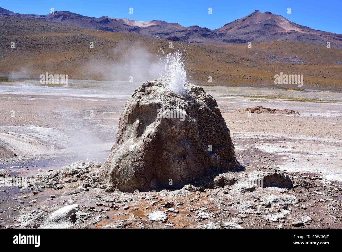 El Tatio Geyser Field. Geyser cone composed for geyserite a kind of ...