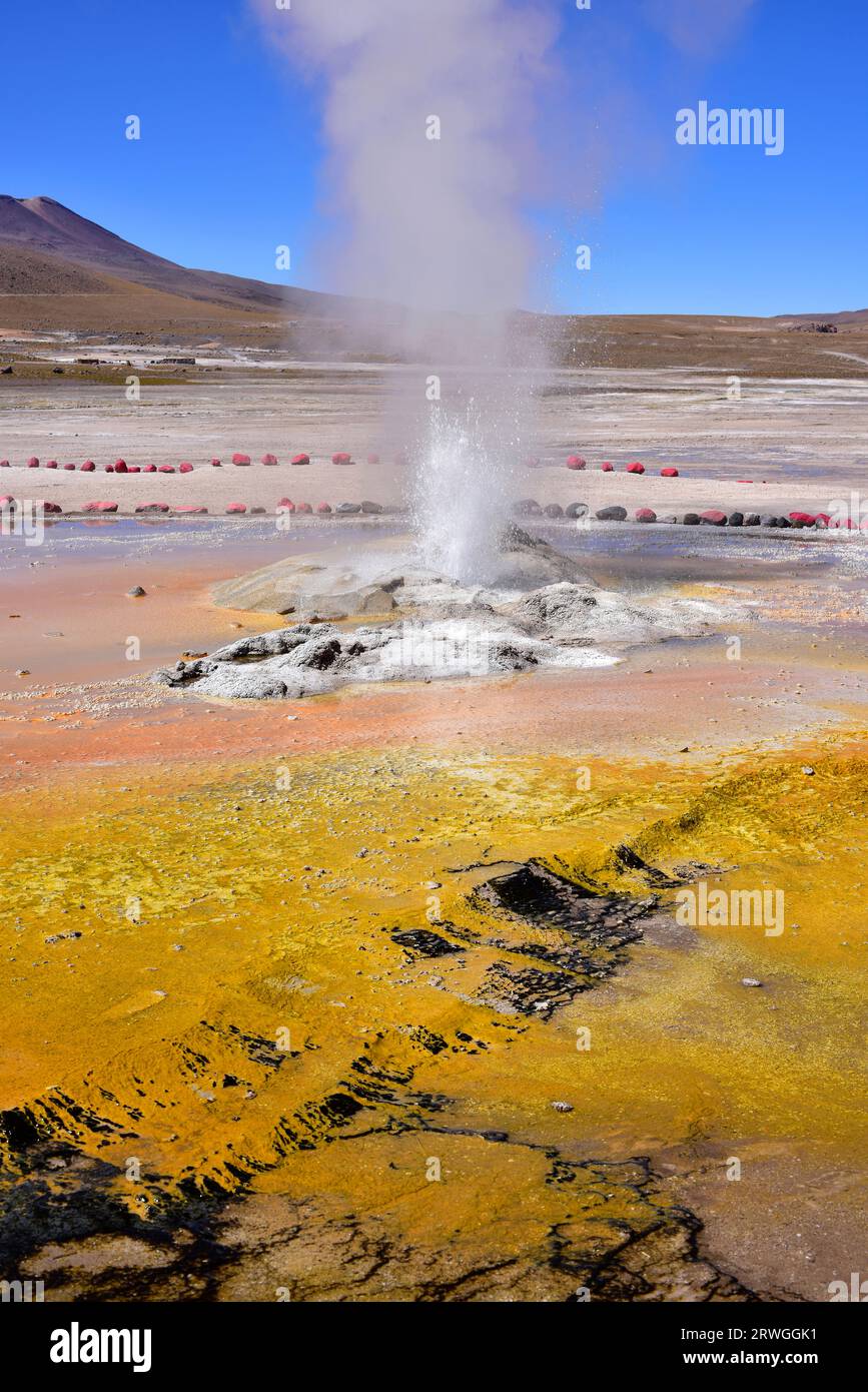 El Tatio Geyser Field. Geyser cone composed of geyserite a kind of ...