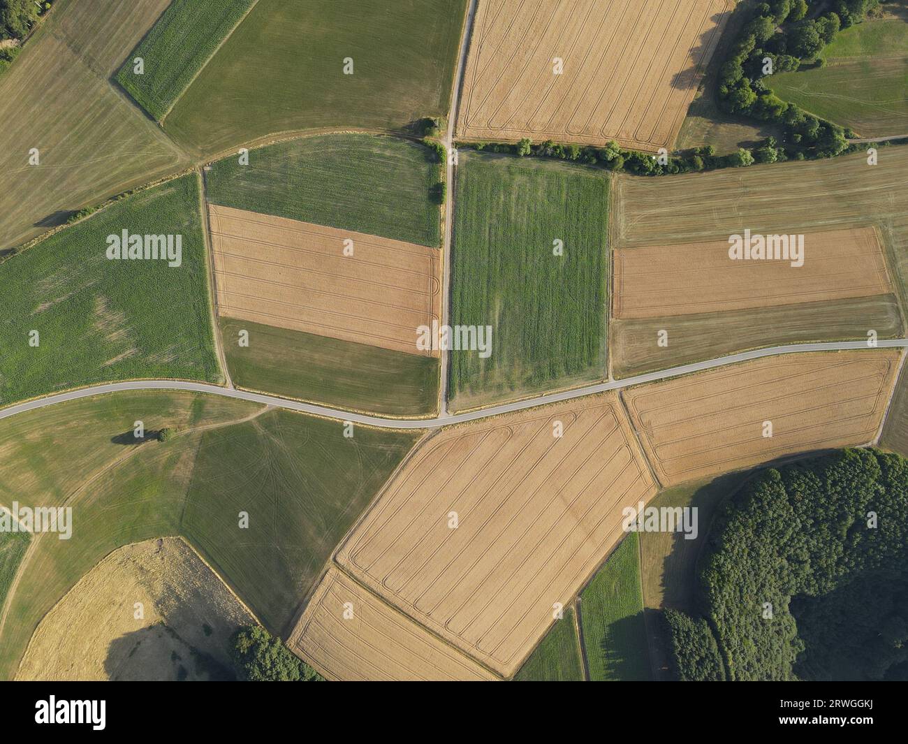 Agriculture fields in the countryside from above in summer Stock Photo ...