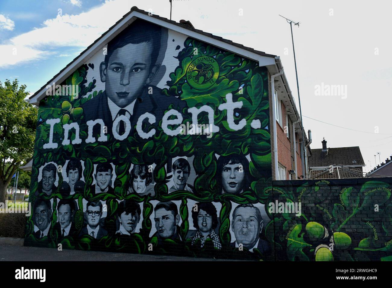 Mural in the Bogside, Derry, depicting those shot and killed by British ...