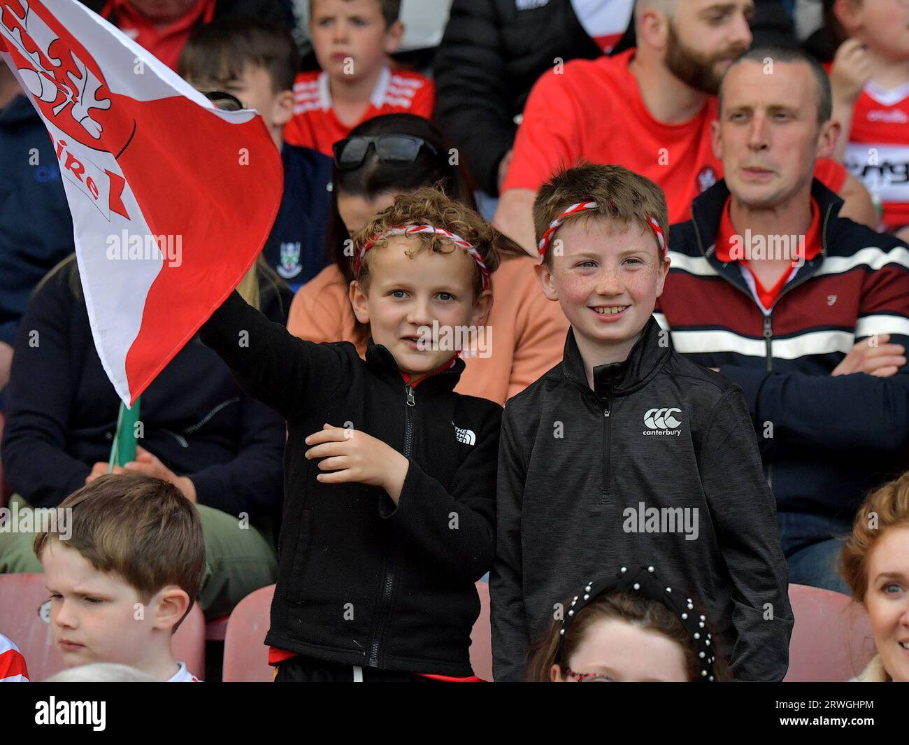 Fans at a Derry GAA senior football game against Monaghan in Celtic ...