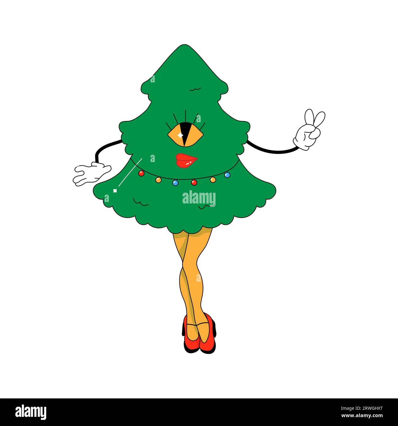 Psychedelic Christmas tree, with 80's style female legs, character ...