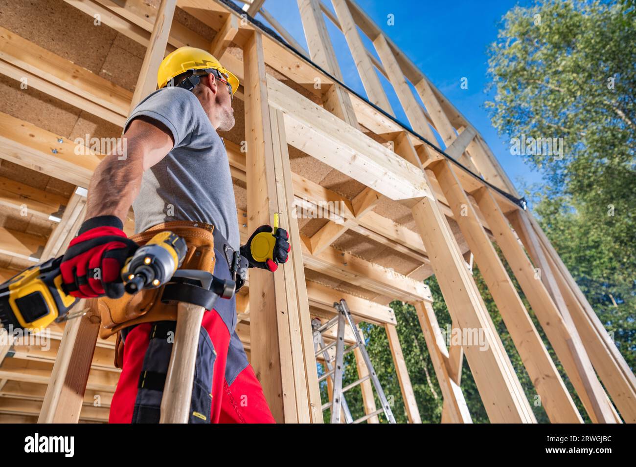 Professional Carpenter Construction Worker in His 40s and His Wood Made ...