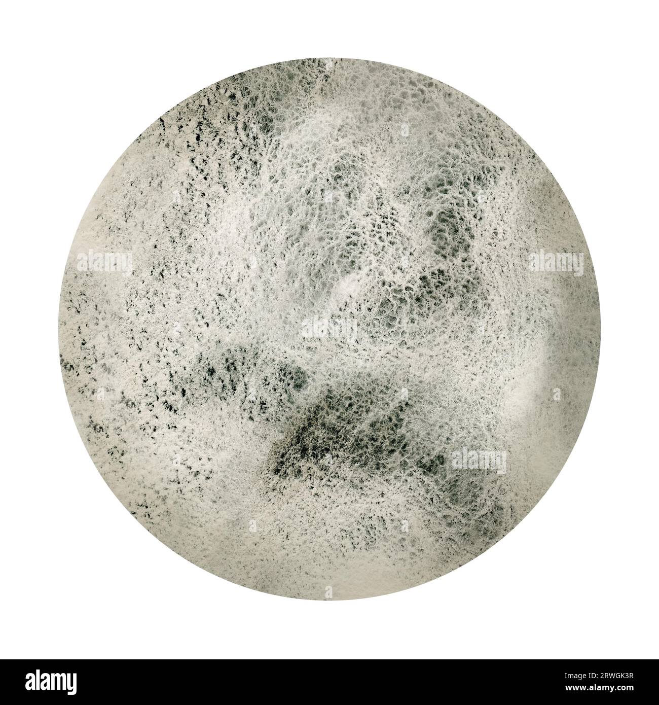 Full Moon on white isolated background. Watercolor illustration of Luna ...