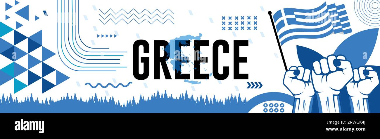 GREECE Map and raised fists. National day or Independence day design ...