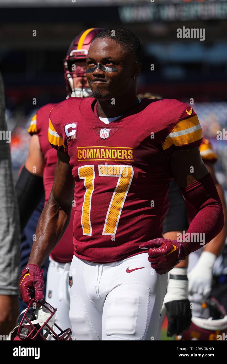 Washington Commanders wide receiver Terry McLaurin (17) against the Denver Broncos of an NFL ...