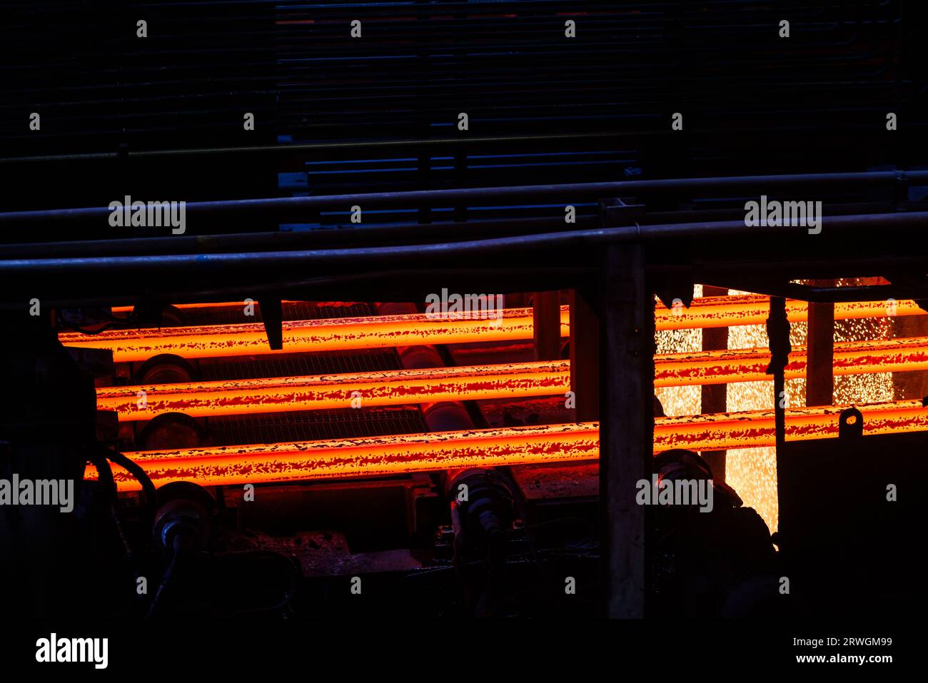 Kehl, Germany. 19th Sep, 2023. So-called "billets" of red-hot steel ...