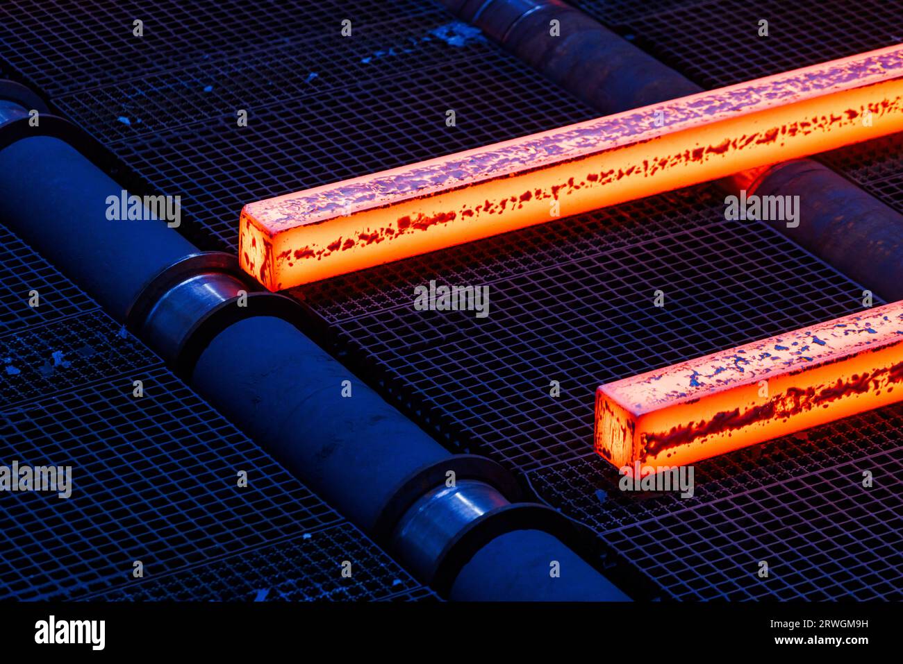 Kehl, Germany. 19th Sep, 2023. So-called "billets" of red-hot steel ...