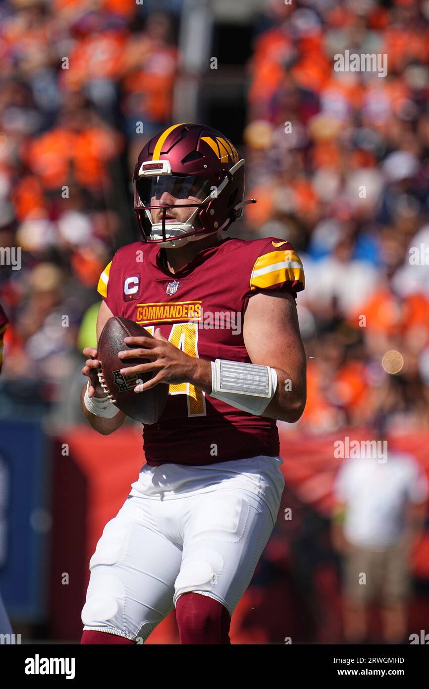 Washington Commanders quarterback Sam Howell (14) against the Denver ...