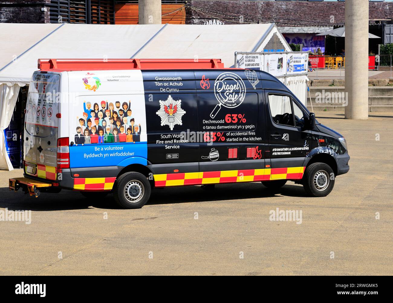South Wales Fire and Rescue Van, Roald Dahl Plas, Cardiff Bay Stock ...