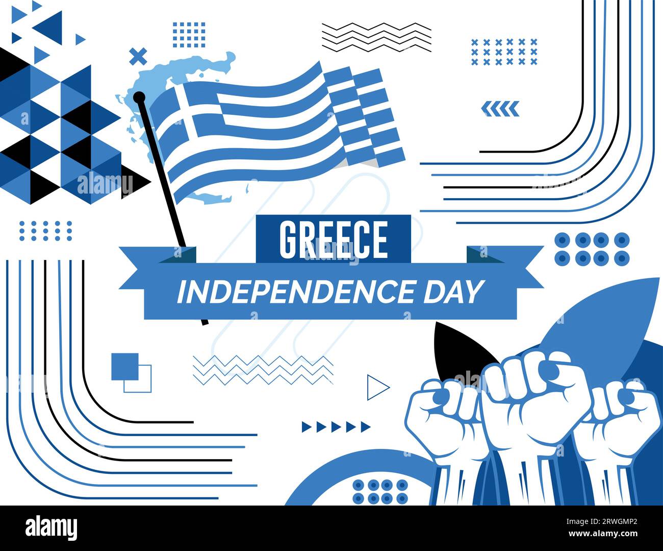 GREECE Map and raised fists. National day or Independence day design ...